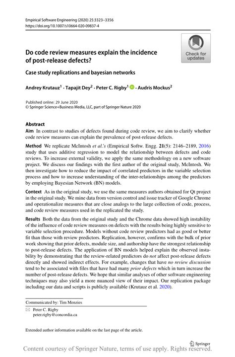 Do Code Review Measures Explain The Incidence Of Post Release Defects