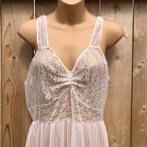 Vintage Michelene Sheer Pink Nightgown Pleated Skirt … Gem
