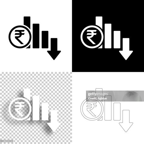Indian Rupee Rate Decrease Icon For Design Blank White And Black