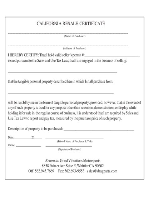 Fillable Online California Resale Certificate Fax Email Print