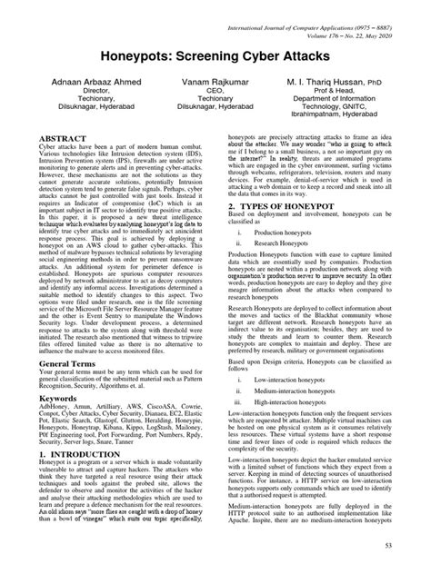 honeypots screening cyber attacks adnaan arbaaz ahmed vanam rajkumar