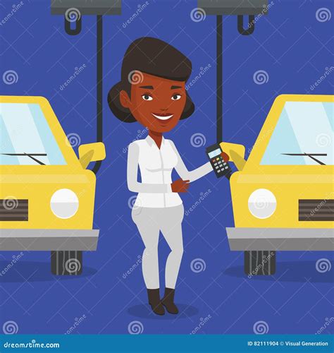 Worker Controlling Automated Assembly Line For Car Stock Vector Illustration Of Design