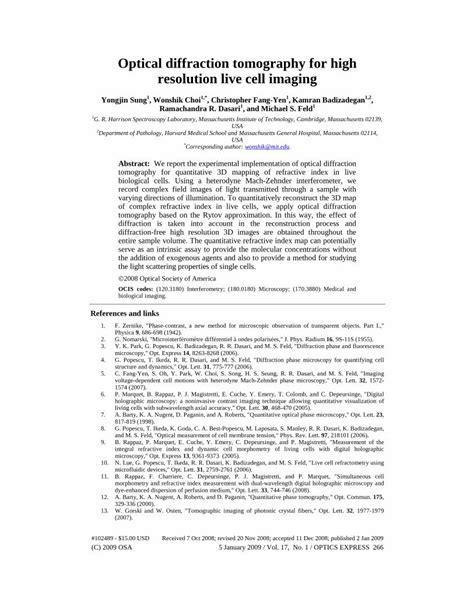 Pdf Optical Diffraction Tomography For High Resolution Live Cell