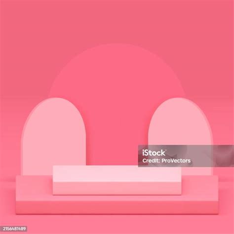 곡선 벽 배경이 있는 핑크 3d 연단 받침대 현실적인 벡터 일러스트 레이 션 0명에 대한 스톡 벡터 아트 및 기타 이미지 0명 3차원 형태 가정의 방 Istock