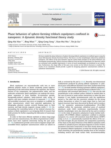 Pdf Phase Behaviors Of Sphere Forming Triblock Copolymers Confined In Nanopores A Dynamic