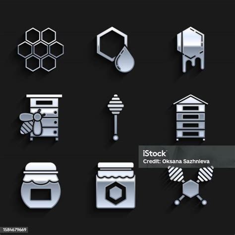 꿀 국자 스틱 꿀 항아리 꿀벌을위한 하이브 벌집 및 아이콘을 설정합니다 벡터 0명에 대한 스톡 벡터 아트 및 기타 이미지 0명 개념 건강한 식생활 Istock
