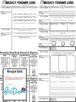 Weekly Reading Logs EDITABLE Print Digital FICTION 2 By Stephani Ann