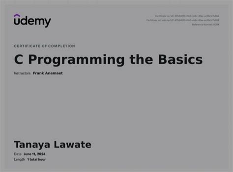 Tanaya Lavate On Linkedin Udemy Cprogramming Certificate C