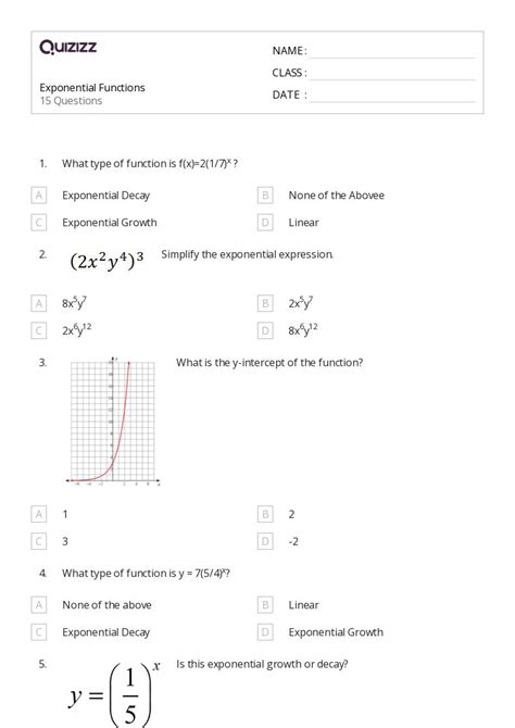 50 Derivatives Of Exponential Functions Worksheets For 9th Class On