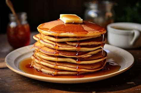Stack Of Small Homemade Pancakes On Plate Premium Ai Generated Image