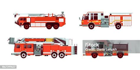 빨간 소방차 응급 차량 컬렉션 현대 평면 스타일 벡터 일러스트 레이 션입니다 소셜 미디어 템플릿 소방차에 대한 스톡 벡터 아트