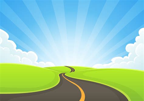 Country Road Snaking With Blue Sky And Sunbeams 264977 Vector Art At