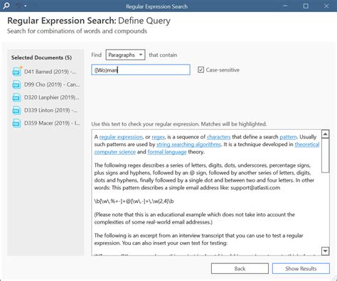 Expert Search With Regex Atlasti 22 Windows User Manual