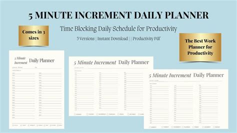5 Minute Increment Daily Planner For Time Blocking Productivity To Do List Printable 5