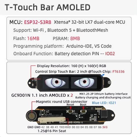 lilygo® t touch bar amoled esp32 s3 touch display bar carte de
