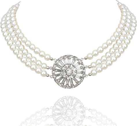 Xilazab White Pearl Choker Layered Bridal Necklace 20s