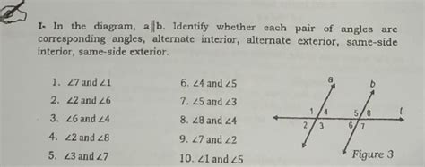 solved i in the diagram a b identify whether each pair of angles