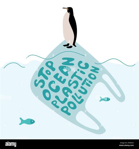 The penguin climb to trash plastic bag. Vector illustration with ...