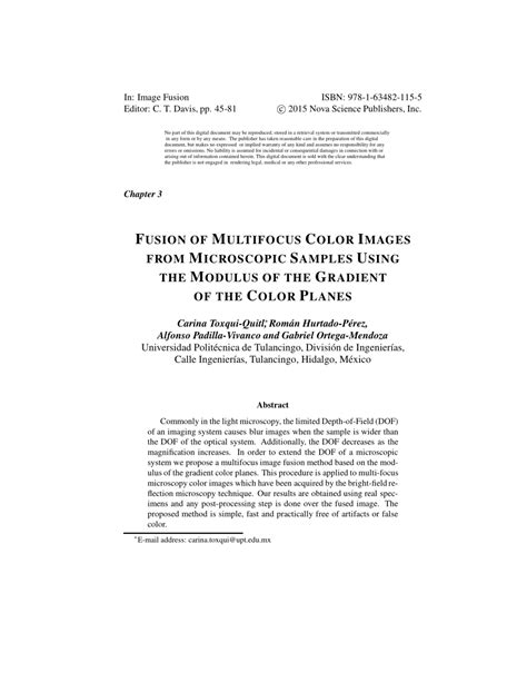 Pdf Fusion Of Multifocus
