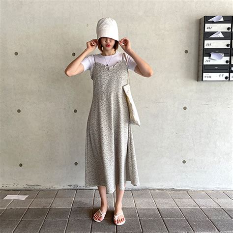 뷔스티에ops 플로럴 프릴 플라워 나시 원피스 레이어드 쉬폰 원피스