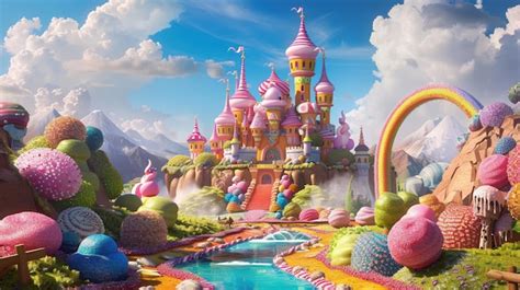 Premium Photo A Whimsical Candy Land Displaying A Fantasy Castle Atop