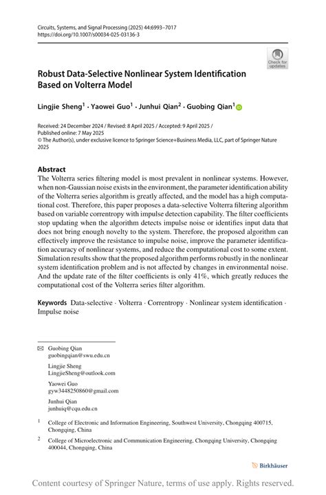 Robust Data Selective Nonlinear System Identification Based On Volterra Model