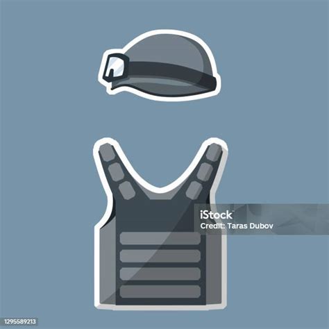 방탄 조끼와 헬멧 만화 평면 일러스트 육군 옷 특수 부대 군인의 유니폼 군사 요소 신체 보호 장비 검은색에 대한 스톡 벡터 아트 및 기타 이미지 Istock