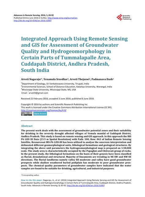 Pdf Integrated Approach Using Remote Sensing And Gis For Assessment Of Groundwater Quality And