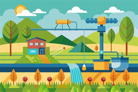 A Vibrant Vector Illustration Depicting A Modern Irrigation System With