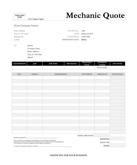 Body Shop Invoice Template