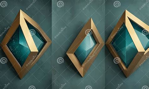 Three Diamond Shaped Objects With Blue And Gold Accents Are Arranged In Row Against Textured