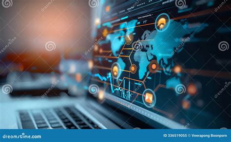 A Digital Map Displayed On A Laptop Screen Illustrating Global