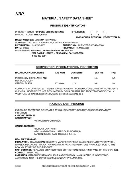 White Lithium Grease Msds At Charlotte Thrower Blog