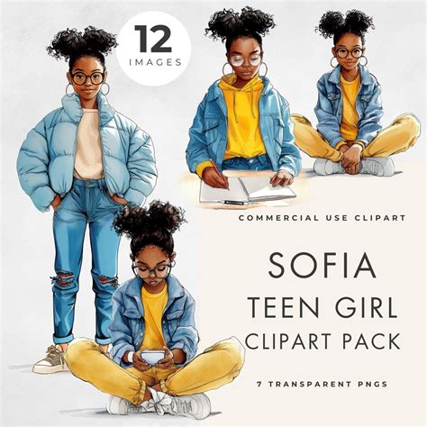 Teen Girl Clipart Set Cute Character In Various Poses Commercial Use