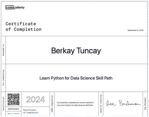 Completion Of Python For Data Science Course Berkay Tuncay Posted On