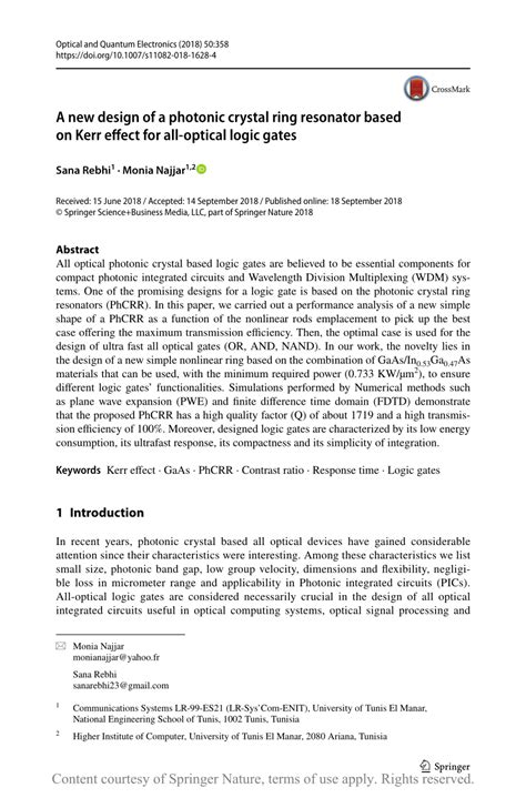 A New Design Of A Photonic Crystal Ring Resonator Based On Kerr Effect For All Optical Logic