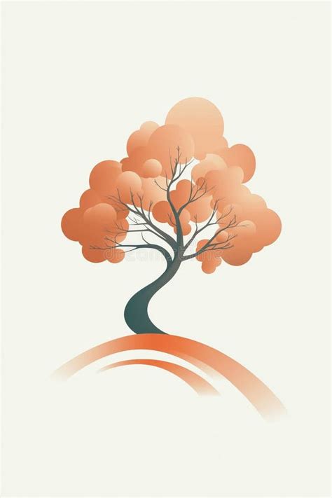 Artistic Illustration Of An Orange Tree With A Curvy Trunk And Abstract Shapes Stock