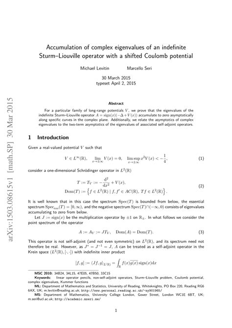 Pdf Accumulation Of Complex Eigenvalues Of An Indefinite Sturm Liouville Operator With A
