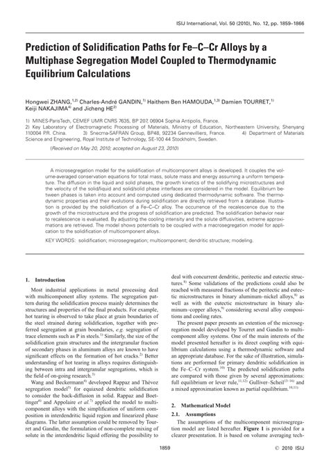 Pdf Prediction Of Solidification Paths For Feccr Alloys By A Multiphase Segregation Model