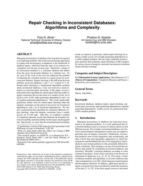Pdf Repair Checking In Inconsistent Databases Algorithms And Complexity
