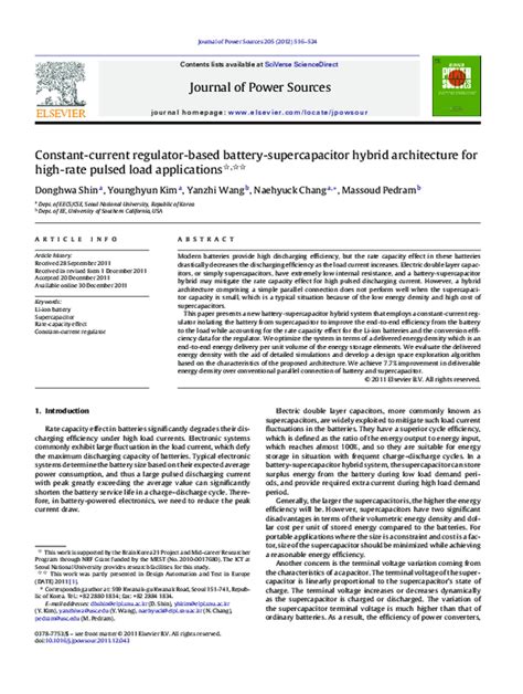 Pdf Constant Current Regulator Based Battery Supercapacitor Hybrid Architecture For High Rate