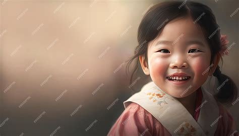 Hermosa Ilustración De Niña Coreana Por Ia Generativa Foto Premium