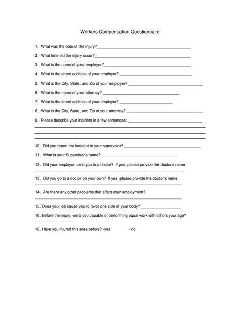 Fillable Online Workers Compensation Questionnaire Walters Chiropractic Fax Email Print