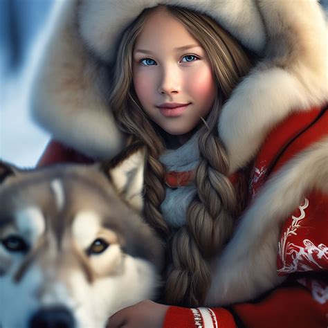 From Afar An Eskimo Girl Riding In A Reindeer Sled Traditional