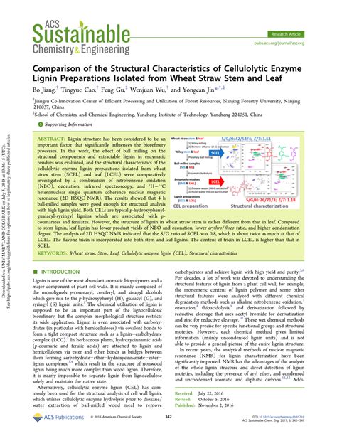 PDF Comparison Of The Structural Characteristics Of Cellulolytic Enzyme Lignin Preparations