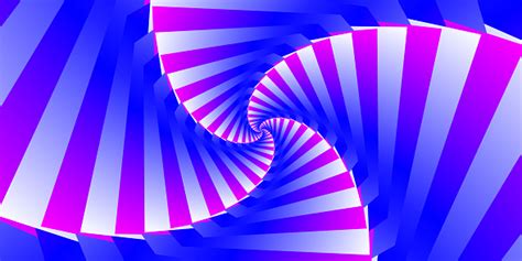 파란색 그라데이션과 그림자가 있는 다양한 크기의 줄무늬 체적 흰색과 보라색 삼각형의 나선형의 추상적인 특이한 수평 와이드 그림 0명에 대한 스톡 벡터 아트 및 기타 이미지