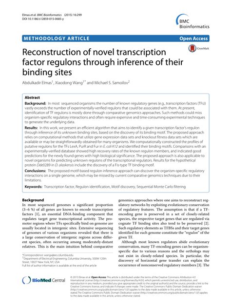 Pdf Reconstruction Of Novel Transcription Factor Regulons Through Inference Of Their Binding Sites