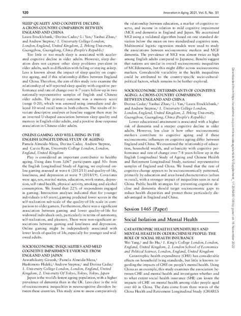 Pdf Sleep Quality And Cognitive Decline A Cross Country Comparison Between England And China