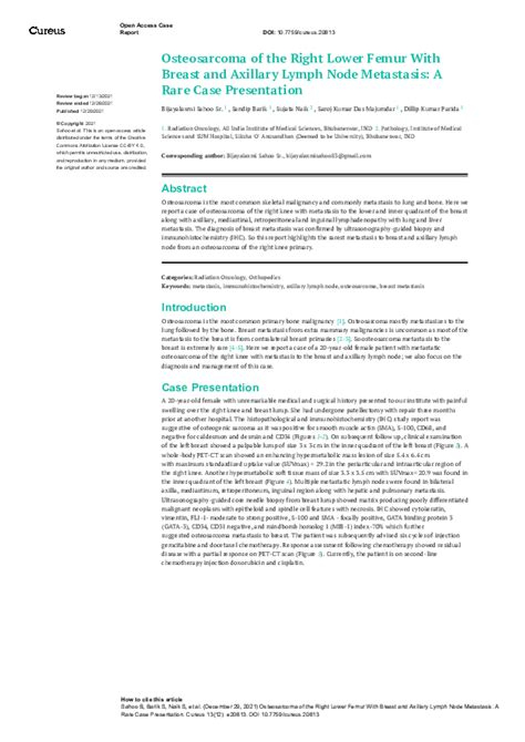 Pdf Osteosarcoma Of The Right Lower Femur With Breast And Axillary Lymph Node Metastasis A
