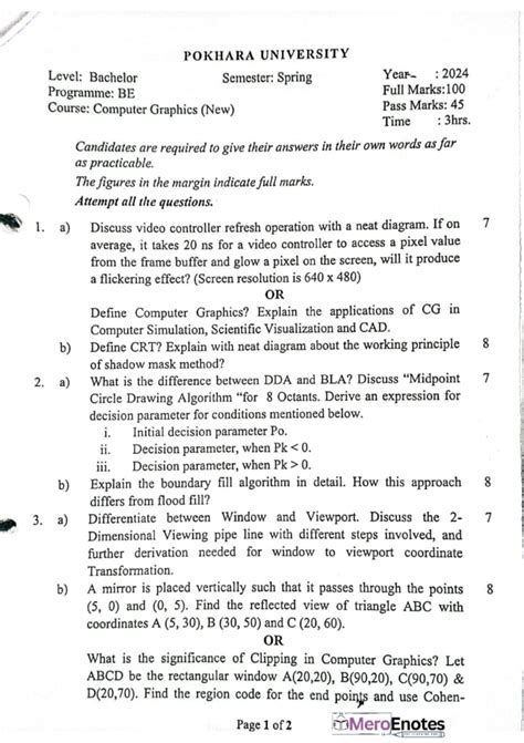 Pu Be Computer Computer Graphics Question Paper 3rd Sem Mero Enotes